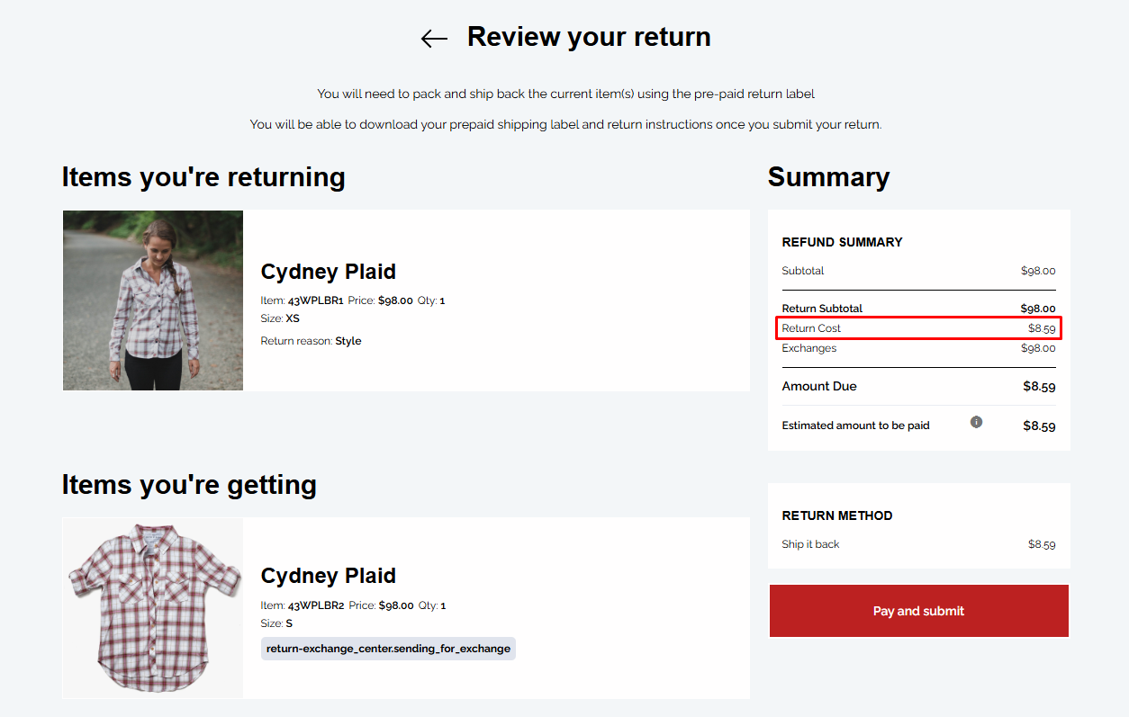 Show Return Label Price in the Return Preview – WeSupply